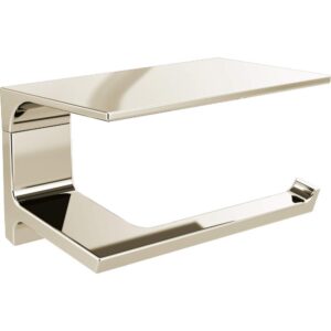 delta pivotal toilet paper holder with shelf, polished nickel, bathroom accessories, 79956-pn