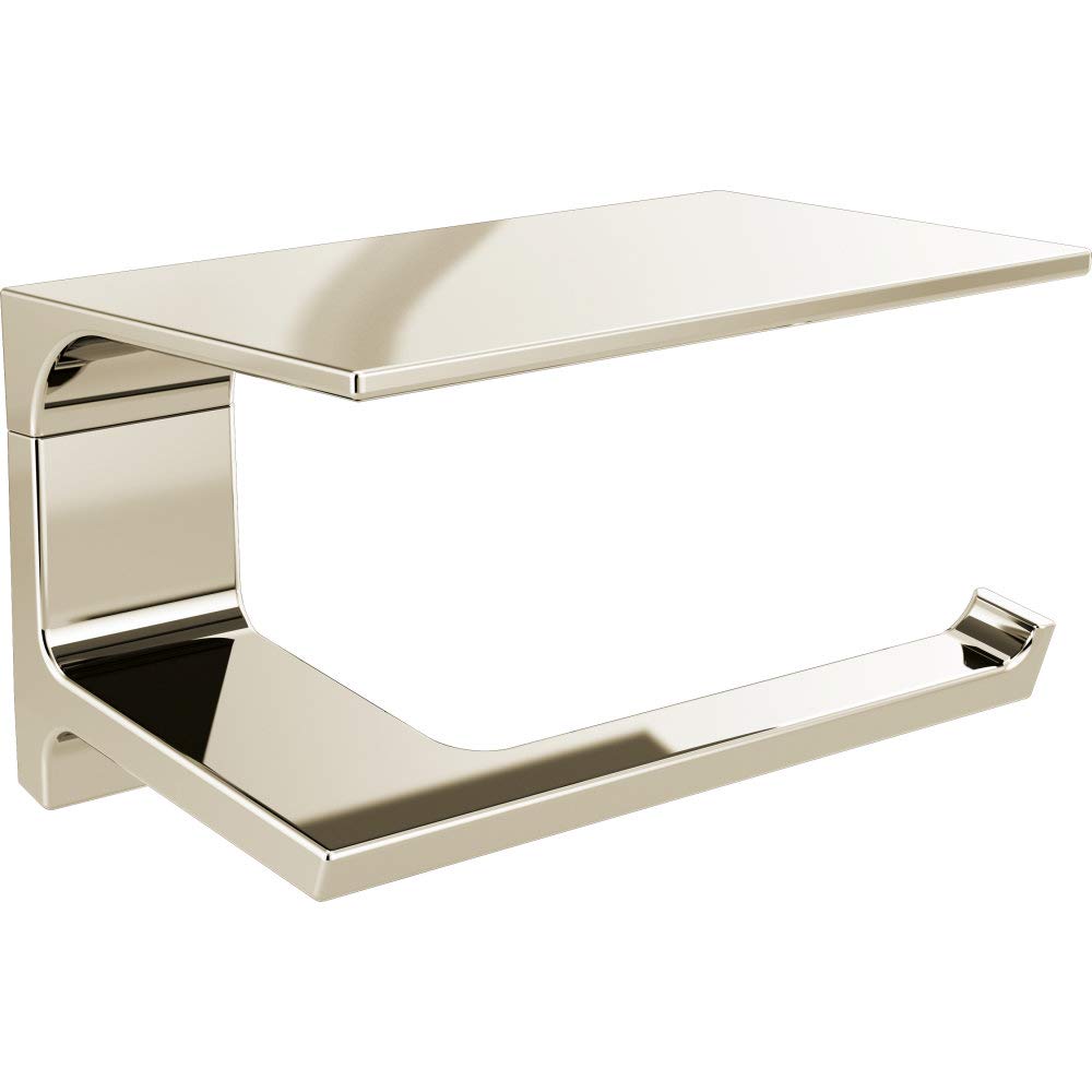 DELTA Pivotal Toilet Paper Holder With Shelf, Polished Nickel, Bathroom Accessories, 79956-PN