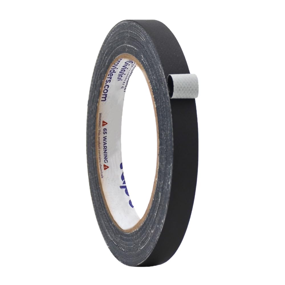 WOD GTC12 Gaffer Tape, Black Low Gloss Finish Film, 1/2 inch x 60 ft. Residue Free, Non Reflective Cloth Fabric, Secure Cords, Water Resistant, Photography, Filming Backdrop, Production