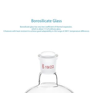 StonyLab Glass 50mL Heavy Wall Single Neck 1 Neck Round Bottom Flask RBF, with 19/22 Standard Taper Outer Joint - 50mL