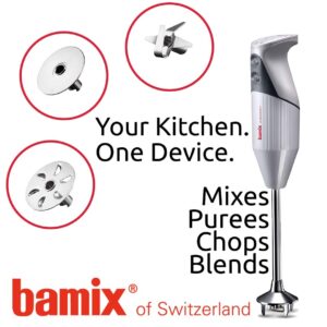 The Expert NSF bamix - Professional Immersion Hand Blender – 200W Motor- Aerating, Blending, and Chopping Blades – 2 speeds-BPA free-White/Light Grey-Ergonomic Grip