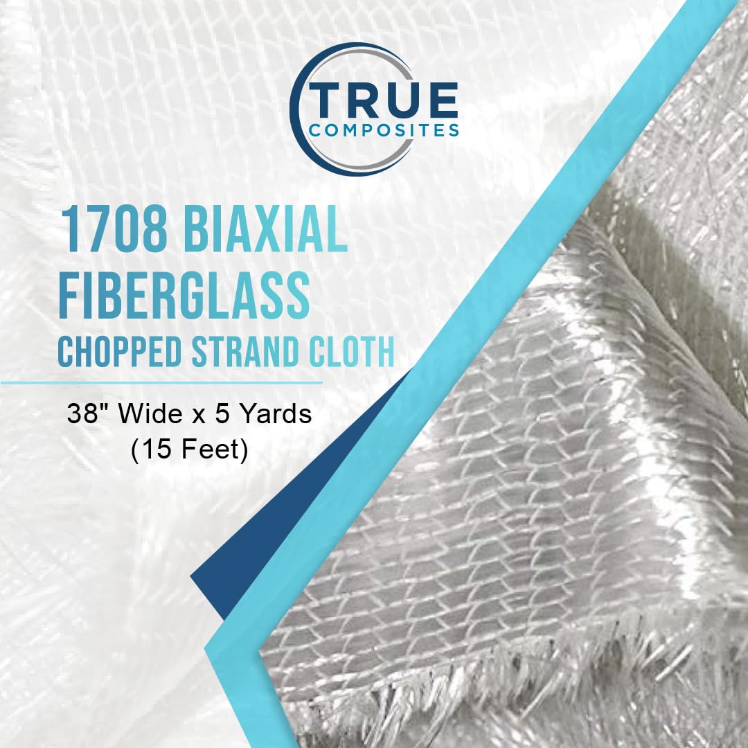 TRUE COMPOSITES: Biaxial Fiberglass Chopped Strand Cloth (38" Width x 5 Yards Length) Laminating Repair Kits-Great for Boats, Car Exterior, Canoe, Surfboard, Non-Tacky Finish