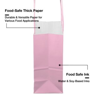 12 Counts Food Safe Premium Paper and Ink Medium 10" X 8", Vivid Colored Kraft Bag With Colored Sturdy Handle, Perfect For Goodie Favor DIY Bag, Environmentally Safe (Medium, Light Pink)