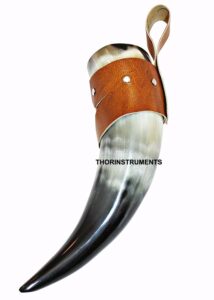 wine/mead drinking horn (10-12oz) medieval viking cup w/brown leather authentic medieval inspired mug rustic vintage home decor gifts