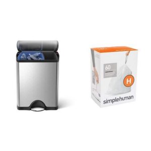 simplehuman 46 litre dual compartment rectangular step can fingerprint-proof brushed stainless steel + code h 60 pack liners