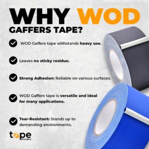 WOD GTC12 Gaffer Tape, Black Low Gloss Finish Film, 1/2 inch x 60 ft. Residue Free, Non Reflective Cloth Fabric, Secure Cords, Water Resistant, Photography, Filming Backdrop, Production