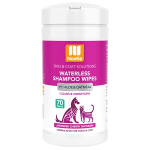 nootie waterless shampoo wipes for dogs & cats - long lasting japanese cherry blossom fragrance - sold in over 10,000 vet clinics and pet stores worldwide, made in usa - 70 count