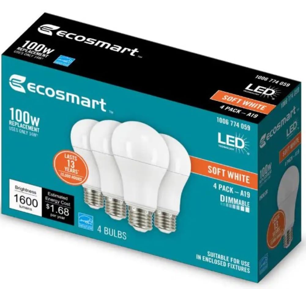 100W Equivalent Soft White A19 Energy Star and Dimmable LED Light Bulb (8-Pack)