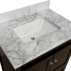 Abbey 30-inch Bathroom Vanity (Carrara/Chocolate): Includes Chocolate Cabinet with Authentic Italian Carrara Marble Countertop and White Ceramic Sink