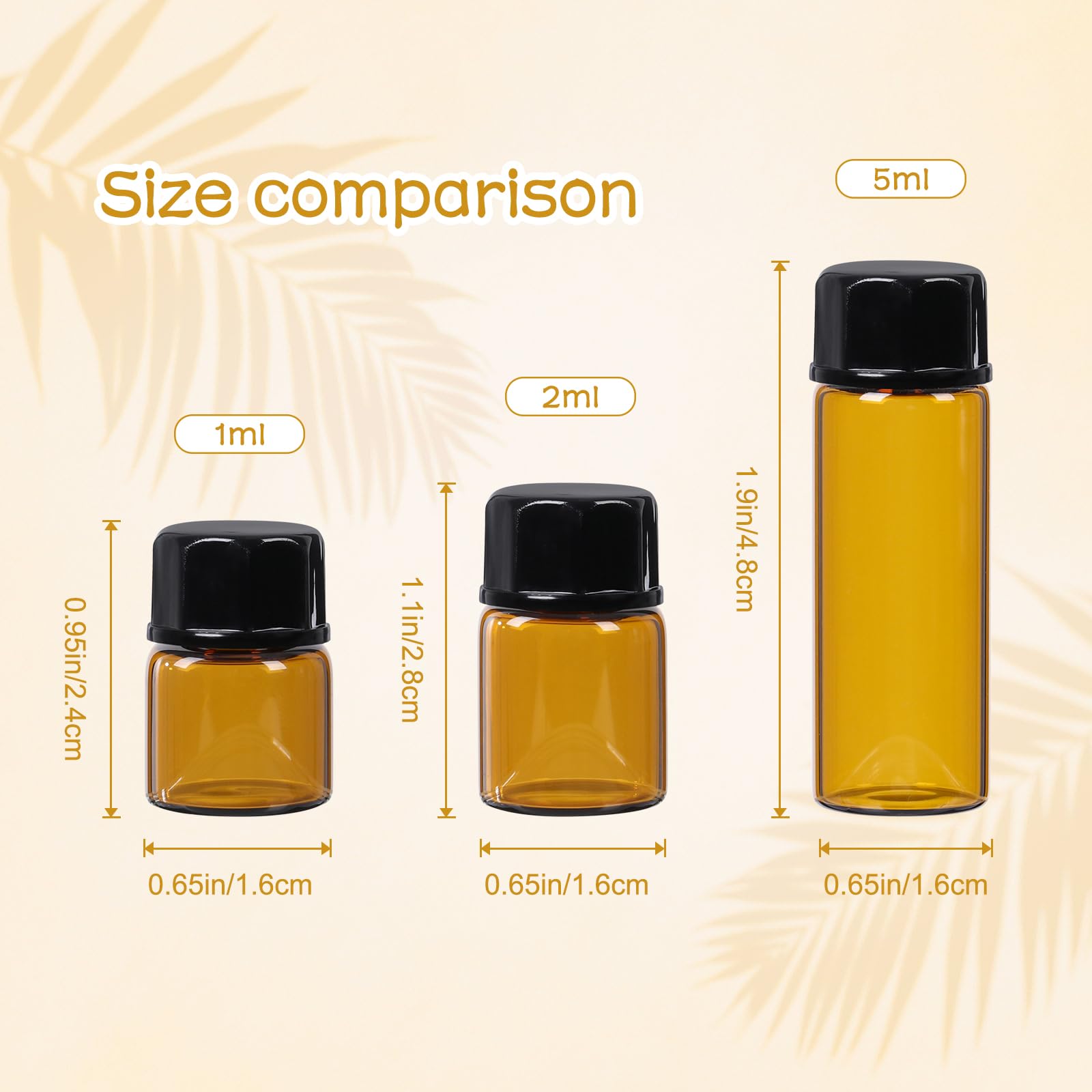 STARSIDE 50 pack 1 ml 1/4 Dram Mini Amber Glass Essential Oils Sample Bottles with Black Caps for Essential Oils,Chemistry Lab Chemicals,Colognes & Perfumes.3 plastic droppers as gift.