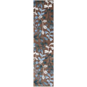 nourison contour floral mocha 2'3" x 10' area -rug, easy -cleaning, non shedding, bed room, living room, dining room, kitchen (2x10)