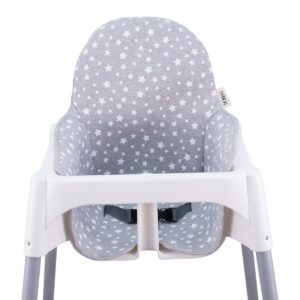 jyoko kids high chair cushion compatible with ikea antilop made cotton 100% confort (white star)