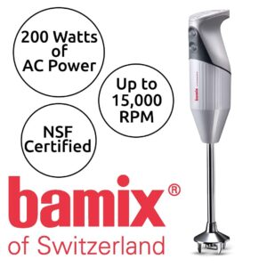 The Expert NSF bamix - Professional Immersion Hand Blender – 200W Motor- Aerating, Blending, and Chopping Blades – 2 speeds-BPA free-White/Light Grey-Ergonomic Grip