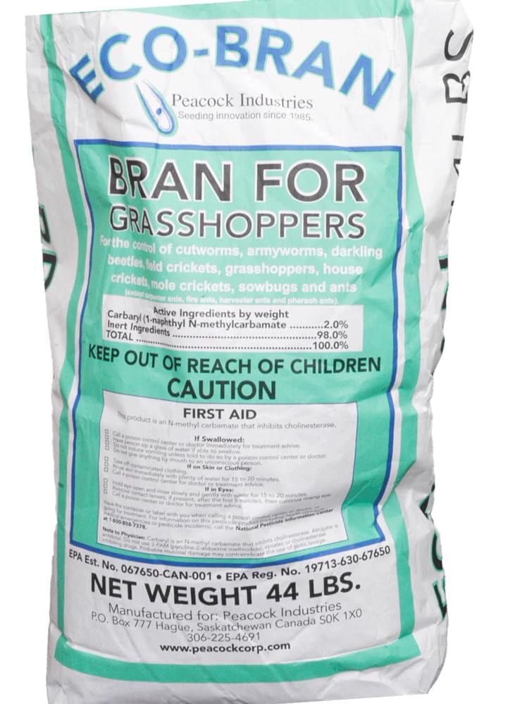 Generic Eco-Bran Broad Spectrum Grasshopper Insecticidal Bait 44 lbs - Contains 2% Carbaryl - Control of Grasshoppers, Cutworm, Locust, Mole Crickets, Sow Bugs (Roly-Poly), Ants, Beetles & More!…