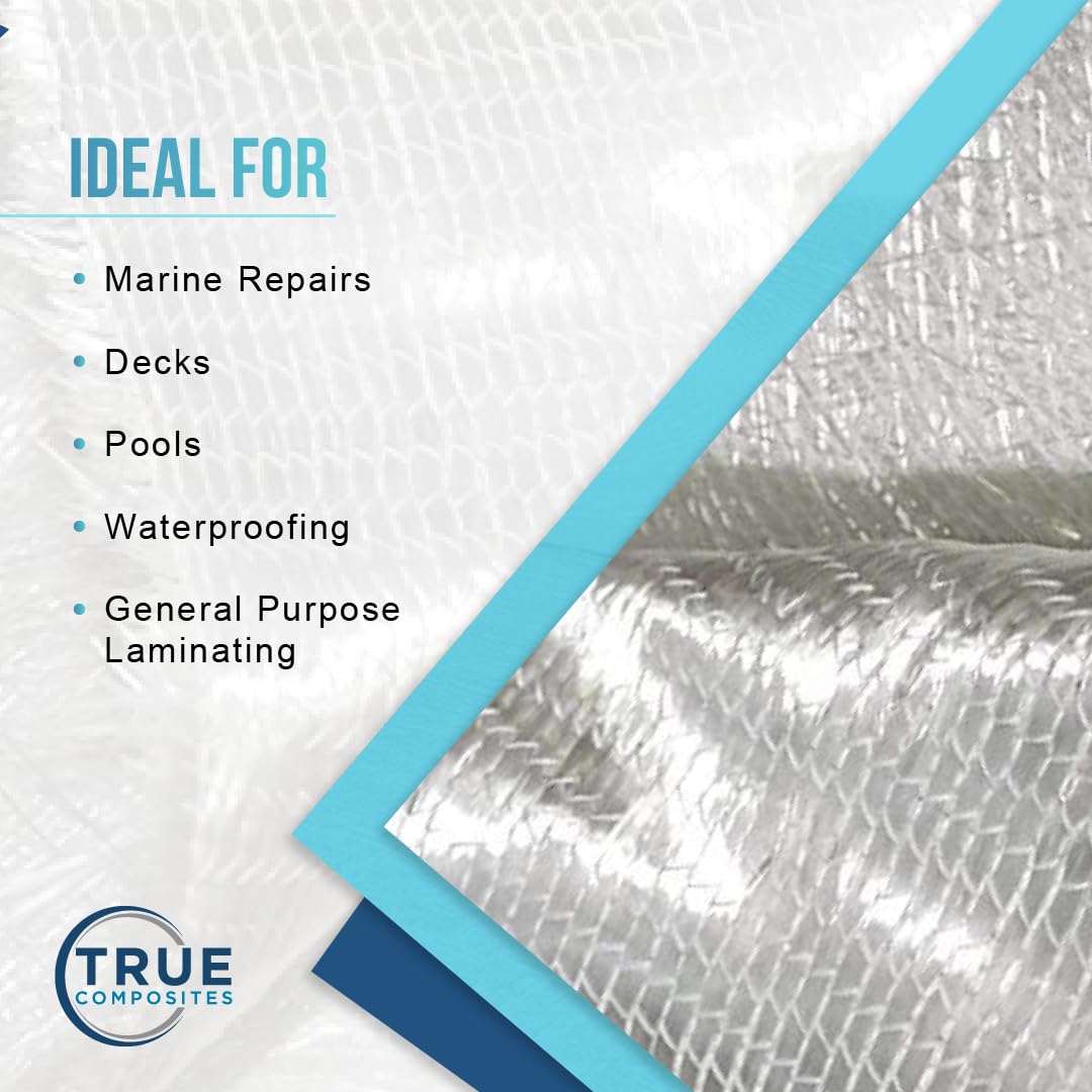 TRUE COMPOSITES: Biaxial Fiberglass Chopped Strand Cloth (38" Width x 5 Yards Length) Laminating Repair Kits-Great for Boats, Car Exterior, Canoe, Surfboard, Non-Tacky Finish