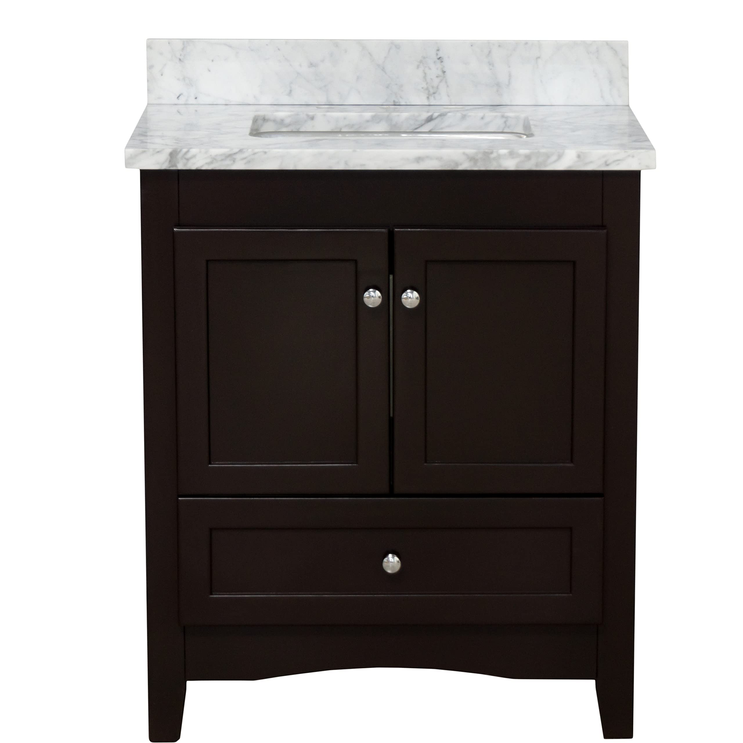 Abbey 30-inch Bathroom Vanity (Carrara/Chocolate): Includes Chocolate Cabinet with Authentic Italian Carrara Marble Countertop and White Ceramic Sink