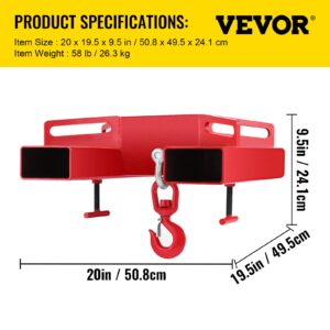 VEVOR Forklift Lifting Hook, 6600lbs Capacity Forklift Lifting Hoist, Red Forklift Mobile Crane with Swivel Hook and Two Large T-Screws, Hook Forklift Lifting Hoist, Fork Lifting Attachment