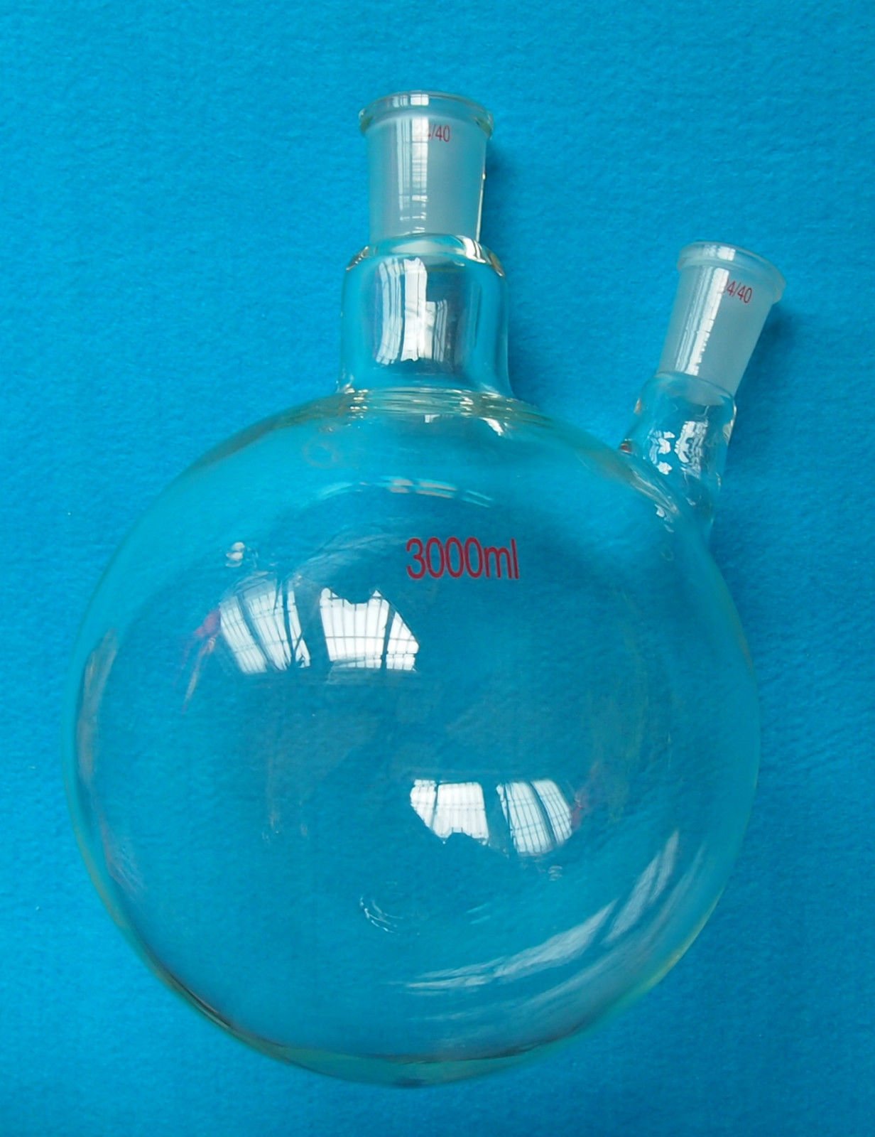 Deschem 3000ml,24/40,Two-Neck,Round Bottom Glass Flask,Twins Necks,3L,Lab Boiling Vessel