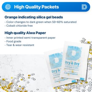 Dry & Dry 5 Gram [60 Packets] Premium Orange Indicating Silica Gel Packets Desiccants - Food Safe Silica Packets Silica Gel Silica Gel Packets