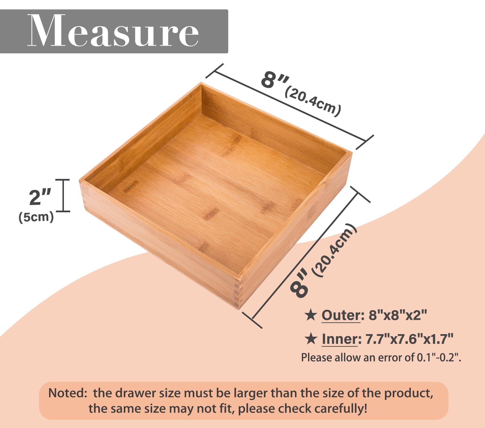 Sansnow Bamboo Wardrobe Clothes Jewellery Organizer Box Square Oragnizer Boxes Wooden Snack Nut Storage Boxes, Bamboo 8"*8"