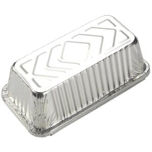 Juvale 50 Pack Aluminum Foil 2 lb Disposable Loaf Pans with Lids for Baking Bread, Heating, Storing Food (22oz, 8.5 x 4.5 in)