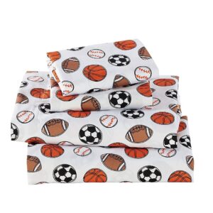 Fancy Collection Sheet Set Sport Baseball Basketball Football Soccer White Black Orange Brown New (Twin)