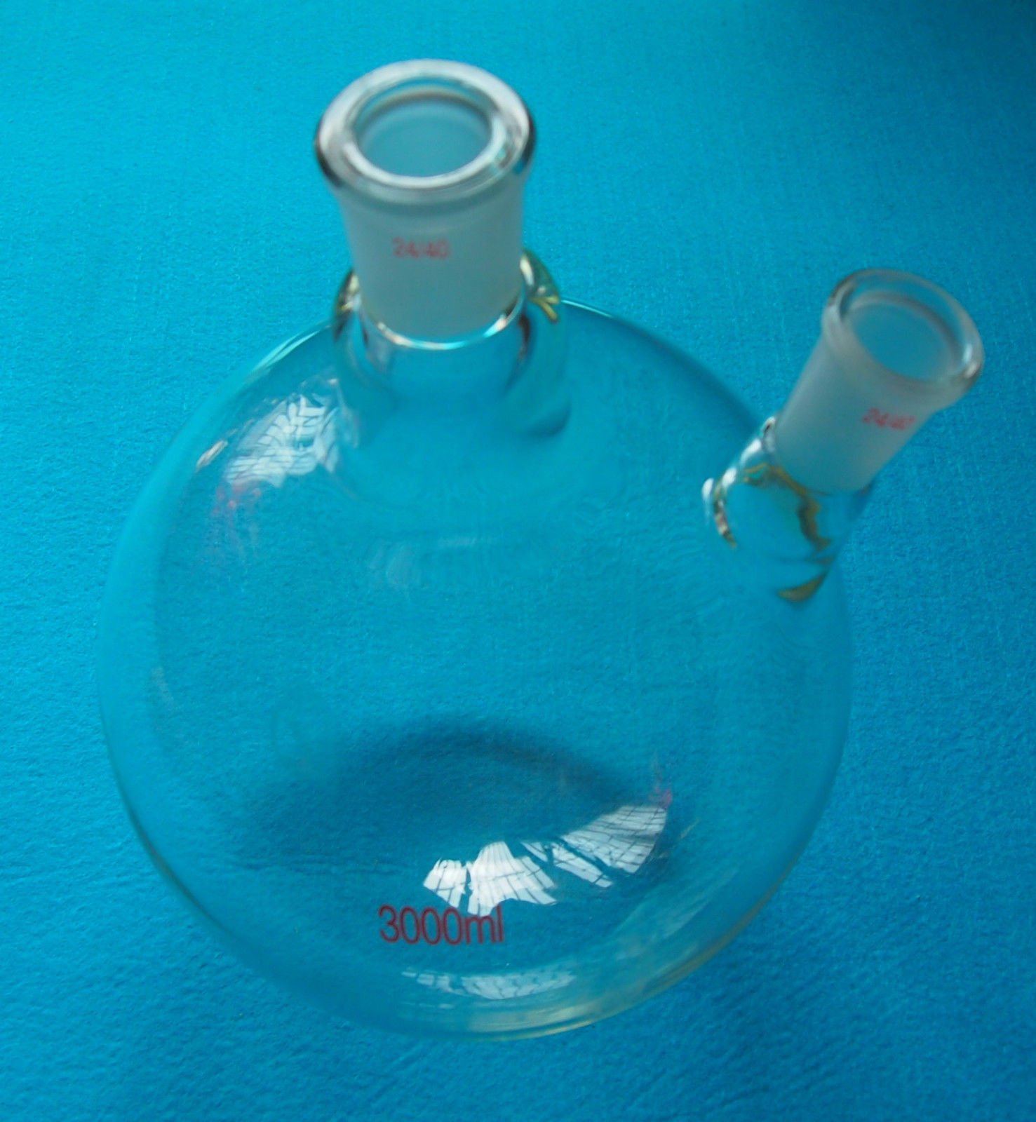 Deschem 3000ml,24/40,Two-Neck,Round Bottom Glass Flask,Twins Necks,3L,Lab Boiling Vessel