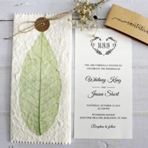 Picky Bride 25Pcs Handmade Real Dry Flower Vintage Wedding Invitations with Real Leaf Vein, Unique Wedding Gifts Rustic Invite Cards for Your Stylish Wedding Theme 10 x 20cm