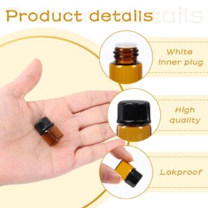 STARSIDE 50 pack 1 ml 1/4 Dram Mini Amber Glass Essential Oils Sample Bottles with Black Caps for Essential Oils,Chemistry Lab Chemicals,Colognes & Perfumes.3 plastic droppers as gift.