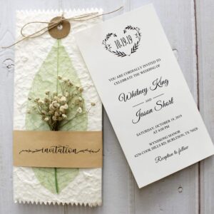 Picky Bride 25Pcs Handmade Real Dry Flower Vintage Wedding Invitations with Real Leaf Vein, Unique Wedding Gifts Rustic Invite Cards for Your Stylish Wedding Theme 10 x 20cm