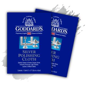 goddard’s sterling silver polishing cloth for jewelry – 100% english cotton silver cleaning cloth to dust & shine – silver & gold jewelry polishing cloths w/exclusive anti-tarnish agents (2-pack)