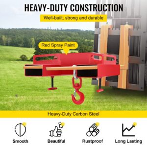 VEVOR Forklift Lifting Hook, 6600lbs Capacity Forklift Lifting Hoist, Red Forklift Mobile Crane with Swivel Hook and Two Large T-Screws, Hook Forklift Lifting Hoist, Fork Lifting Attachment