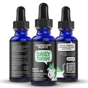 Homescape Pets Daily Thrive - Hemp Oil & Turmeric for Cats & Dogs - Anti-Inflammatory Pain Reliever - Boosts Energy & Allergy Immune System - Vet Recommended