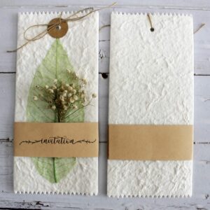 Picky Bride 25Pcs Handmade Real Dry Flower Vintage Wedding Invitations with Real Leaf Vein, Unique Wedding Gifts Rustic Invite Cards for Your Stylish Wedding Theme 10 x 20cm