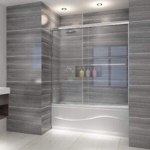 elegant 58 1/2 in.- 60 in.w x 62 in. h bypass sliding tub shower doors with 1/4 in. clear glass, tub glass shower door, brushed nickel finish