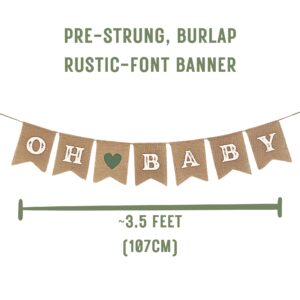 Gender Neutral Baby Shower Decorations & Decor Set: Oh Baby Burlap Banner, Sage Green, Nude & Confetti Balloons - Ideal for Boy, Girl Reveal Party & Welcome Baby Sign Garland Backdrop Decoration