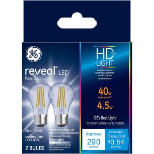 ge reveal light bulbs, 40 watt, a15 ceiling fan bulbs, medium base (2 pack)