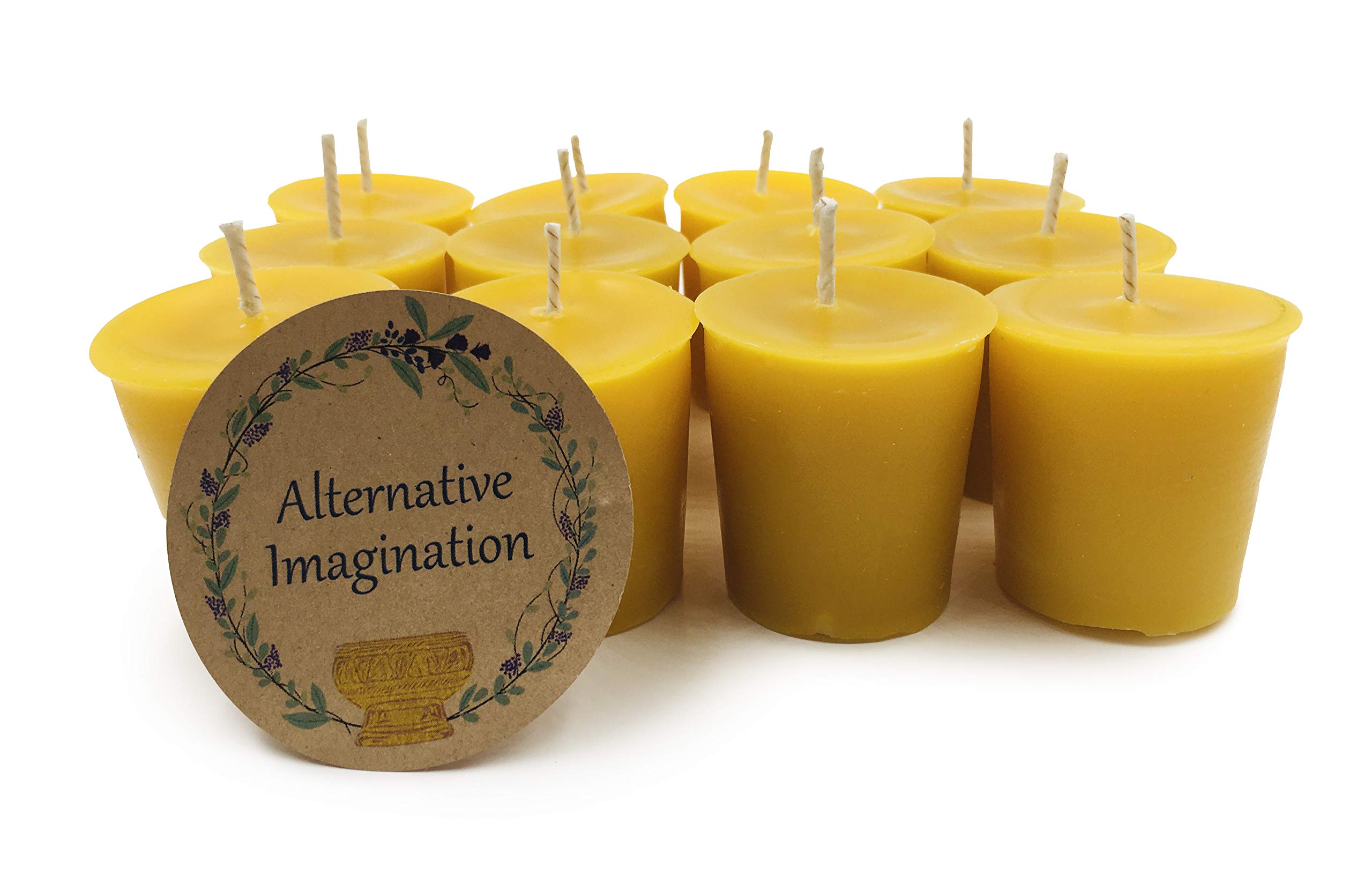 12 Pack of Beeswax Votive Candles - 100% Pure, Natural Beeswax with Natural Light Honey Scent - 15 Hour Burn - Alternative Imagination