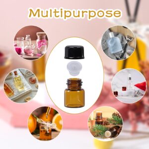 STARSIDE 50 pack 1 ml 1/4 Dram Mini Amber Glass Essential Oils Sample Bottles with Black Caps for Essential Oils,Chemistry Lab Chemicals,Colognes & Perfumes.3 plastic droppers as gift.