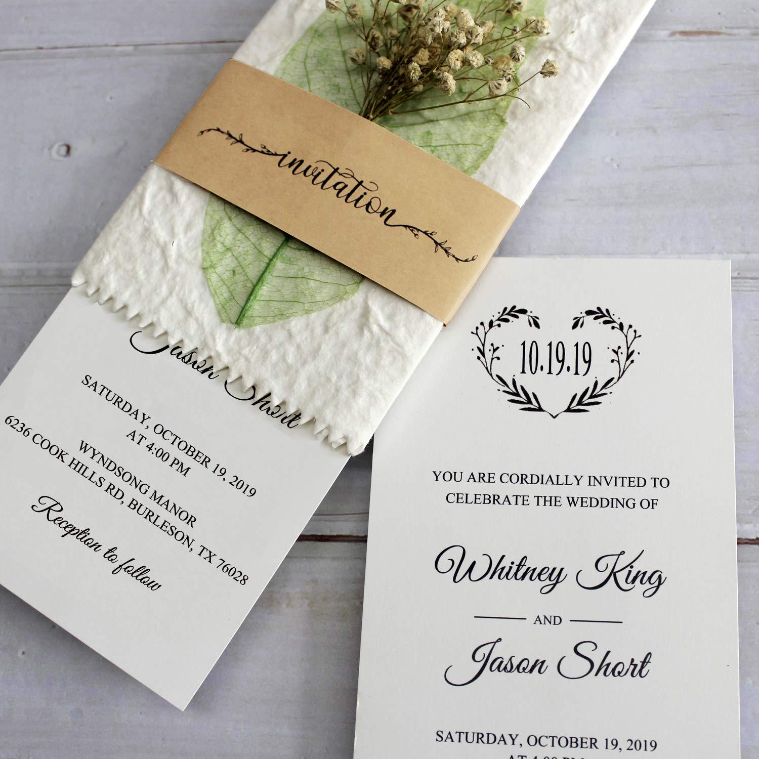 Picky Bride 25Pcs Handmade Real Dry Flower Vintage Wedding Invitations with Real Leaf Vein, Unique Wedding Gifts Rustic Invite Cards for Your Stylish Wedding Theme 10 x 20cm