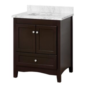 Abbey 30-inch Bathroom Vanity (Carrara/Chocolate): Includes Chocolate Cabinet with Authentic Italian Carrara Marble Countertop and White Ceramic Sink