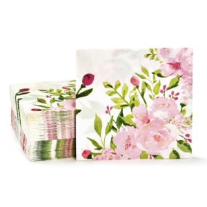 blue panda 150 pack pink floral paper napkins, 13x13 inches flower napkins, ideal for bridal shower, birthday & spring tea party