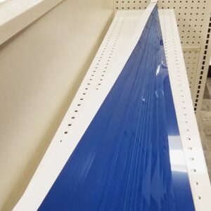 Decorative Gondola Shelving Pre Cut Vinyl Insert Strips 48" x 1.25" Shelf C-Channel, Blue, 100 Pack