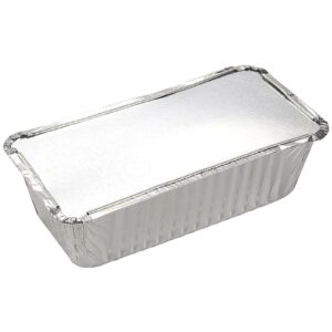 Juvale 50 Pack Aluminum Foil 2 lb Disposable Loaf Pans with Lids for Baking Bread, Heating, Storing Food (22oz, 8.5 x 4.5 in)