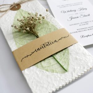 Picky Bride 25Pcs Handmade Real Dry Flower Vintage Wedding Invitations with Real Leaf Vein, Unique Wedding Gifts Rustic Invite Cards for Your Stylish Wedding Theme 10 x 20cm