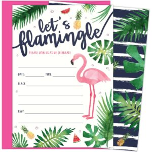 let’s flamingle party invitations with pink flamingo and palm leaves. 25 hot pink envelopes and fill in invites for soirees, bridal showers, baby showers, birthdays, graduations, summer parties