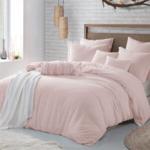 swift home full/queen bedding microfiber duvet cover & sham bedding set, prewashed crinkle, ultra-soft, lightweight & durable – rose blush, full/queen (90”x90”) – comforter not included