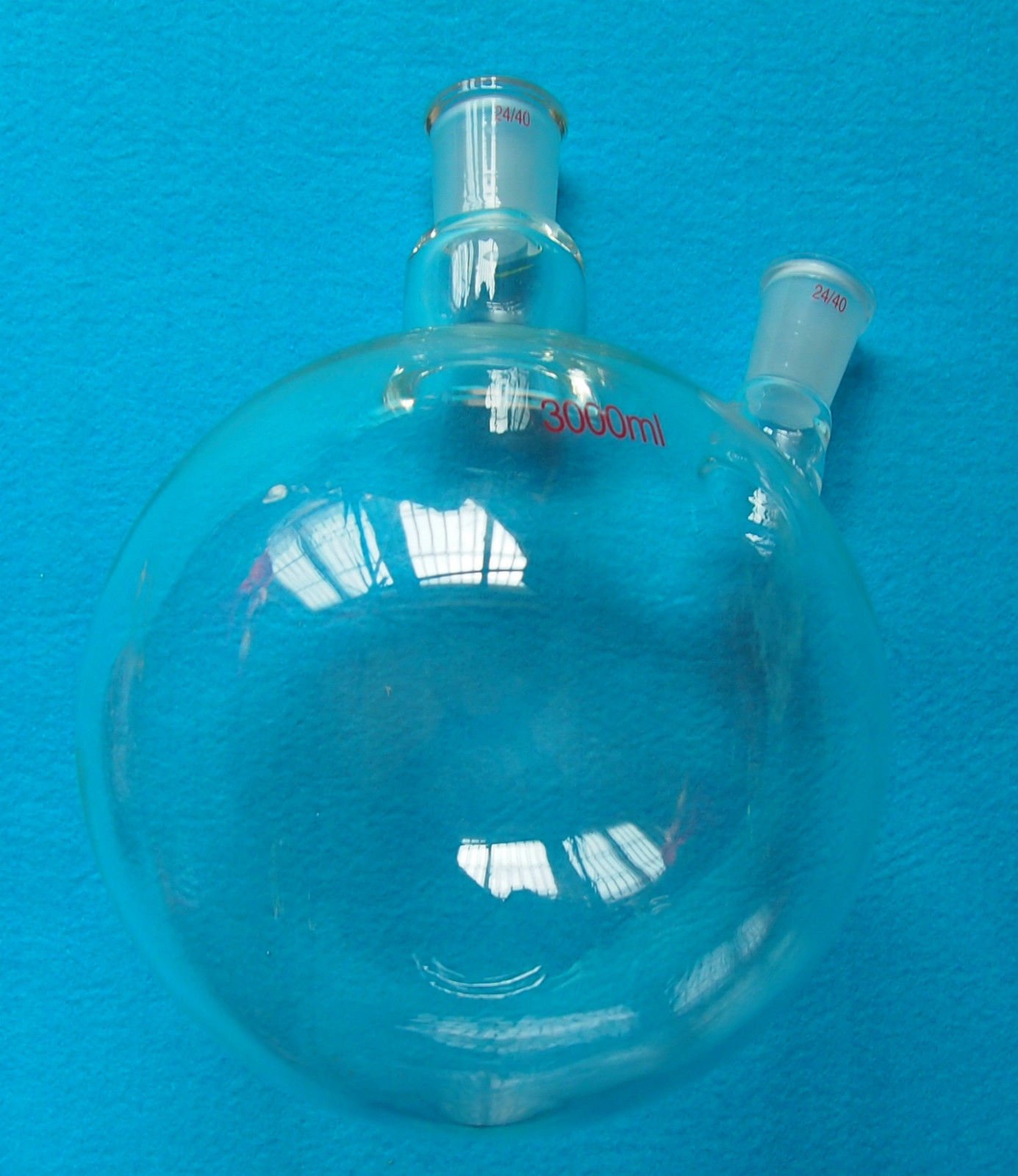 Deschem 3000ml,24/40,Two-Neck,Round Bottom Glass Flask,Twins Necks,3L,Lab Boiling Vessel