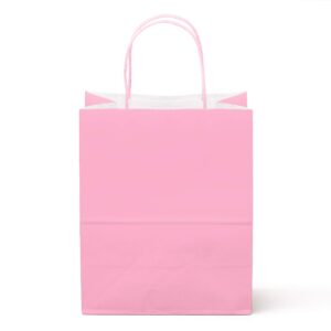 12 counts food safe premium paper and ink medium 10" x 8", vivid colored kraft bag with colored sturdy handle, perfect for goodie favor diy bag, environmentally safe (medium, light pink)