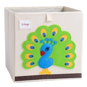 dodymps foldable animal canvas storage toy box/bin/cube/chest/basket/organizer for kids, 13 inch (peacock)